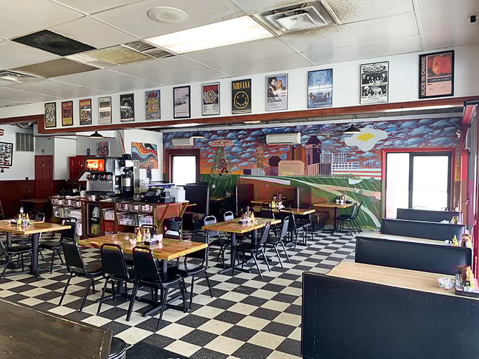 A colorful mural of Columbus adorns the wall, reminding diners they're experiencing a true local institution, not some cookie-cutter chain restaurant.