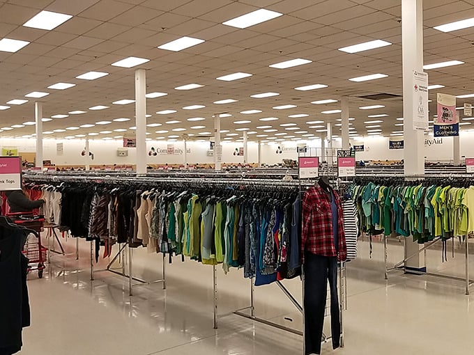 The grand expanse of organized possibility. CommunityAid's interior feels less like a thrift store and more like a department store's cool cousin.