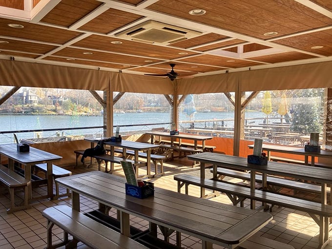 The waterfront patio offers views almost as delicious as the food. Almost.