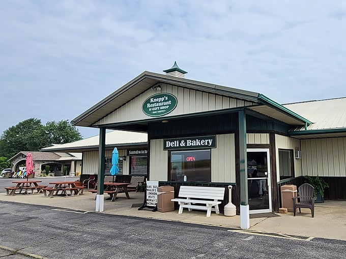 Picnic tables outside offer al fresco dining with a side of Indiana sunshine – because some meals deserve a backdrop of blue sky.