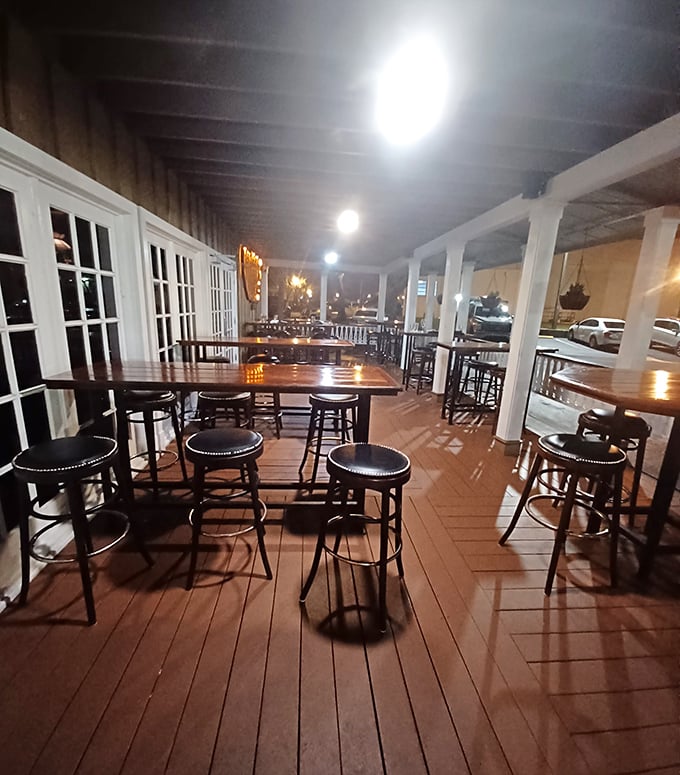The outdoor seating area offers a breezy Florida evening alternative, where the night air somehow makes your porterhouse taste even better.