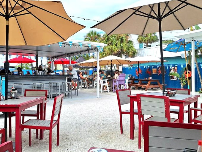 The outdoor seating area offers Florida's favorite dining room—sunshine overhead and a gentle breeze between bites of grouper.