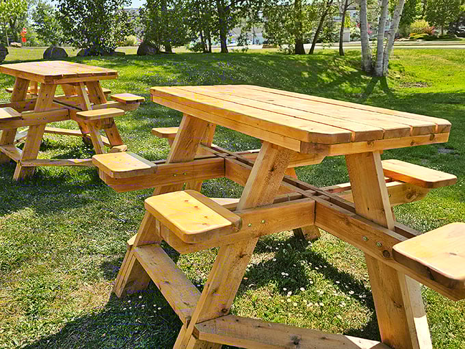 Picnic tables that have witnessed countless first bites, satisfied sighs, and the occasional "you've got to try this" moment of sharing.