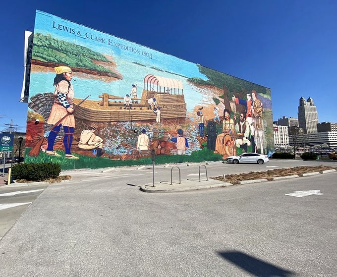 A Lewis & Clark expedition mural near River Market reminds visitors they're exploring historic territory – both inside the antique store and throughout Kansas City.