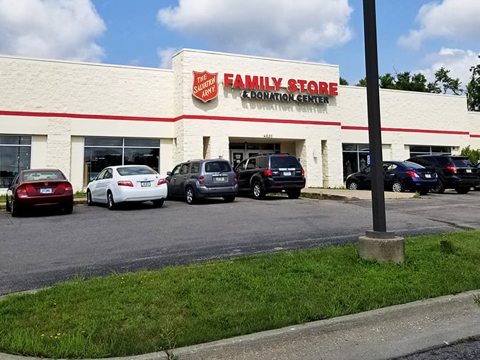 The parking lot—first battlefield in the thrift war, where veterans know to arrive early for prime spots and first dibs on fresh merchandise.