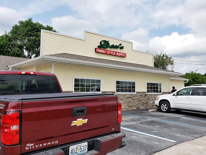 The parking lot tells the story – trucks and cars gathered like hungry family members at a reunion. Good food brings everyone together.