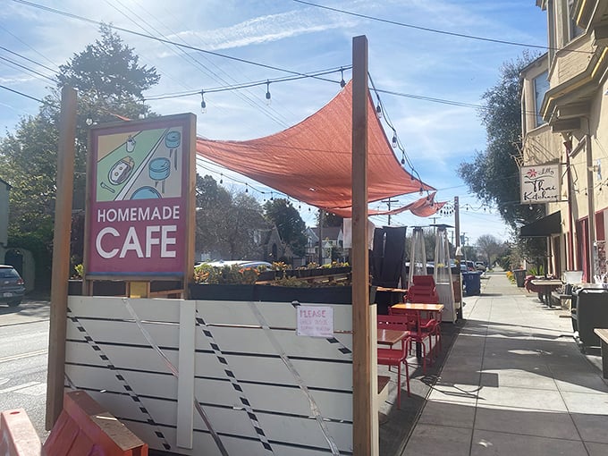 The sidewalk seating area—where Berkeley's perfect weather and people-watching opportunities enhance your breakfast experience tenfold.