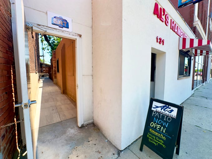 The secret patio entrance—like finding the wardrobe to Narnia, except instead of a lion, you'll find legendary burgers.