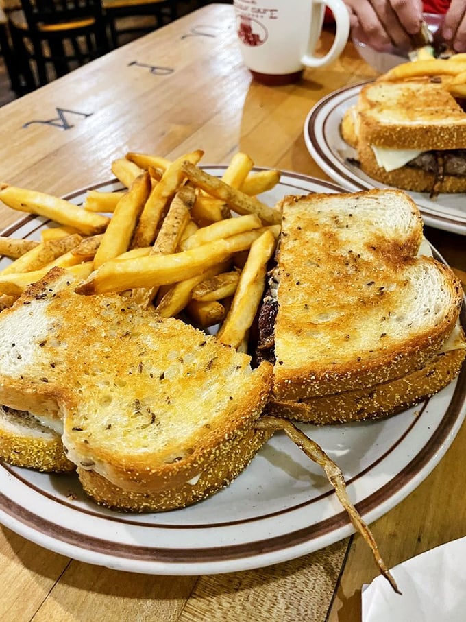 That grilled sandwich isn't just lunch—it's buttery, toasty perfection with golden fries that make you wonder why you ever bothered with kale smoothies.