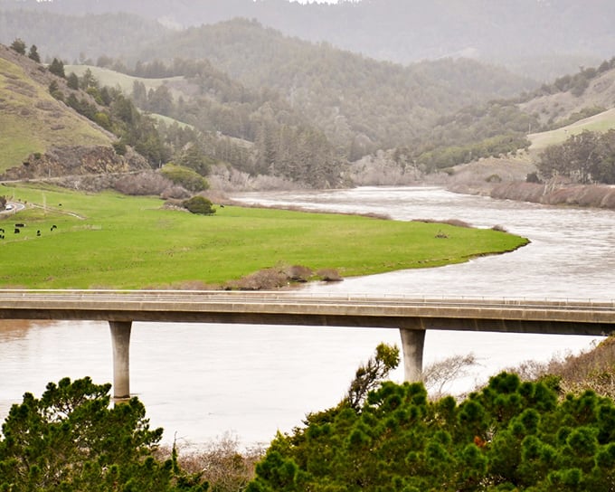 River valleys carve gentle pathways to the sea, a serene counterpoint to the drama of the coastal cliffs.