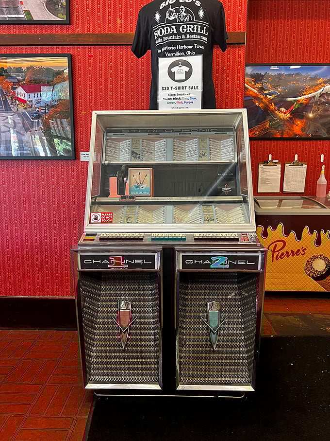 The jukebox stands sentinel, ready to provide the soundtrack to your meal with classics that never go out of style.