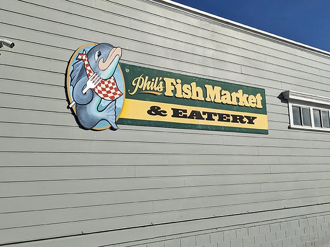 The iconic sign promises exactly what awaits inside – no pretense, no gimmicks, just seriously good seafood that keeps the parking lot full.