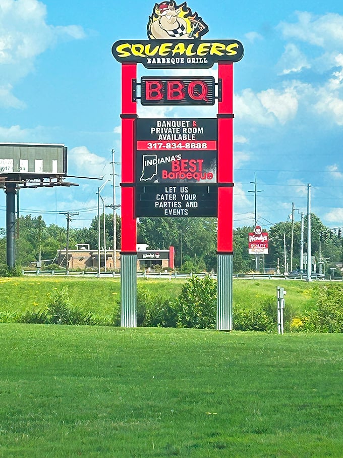 "Indiana's Best Barbeque" isn't just a bold claim on their sign – it's a gauntlet thrown down and defended with every rack of ribs.