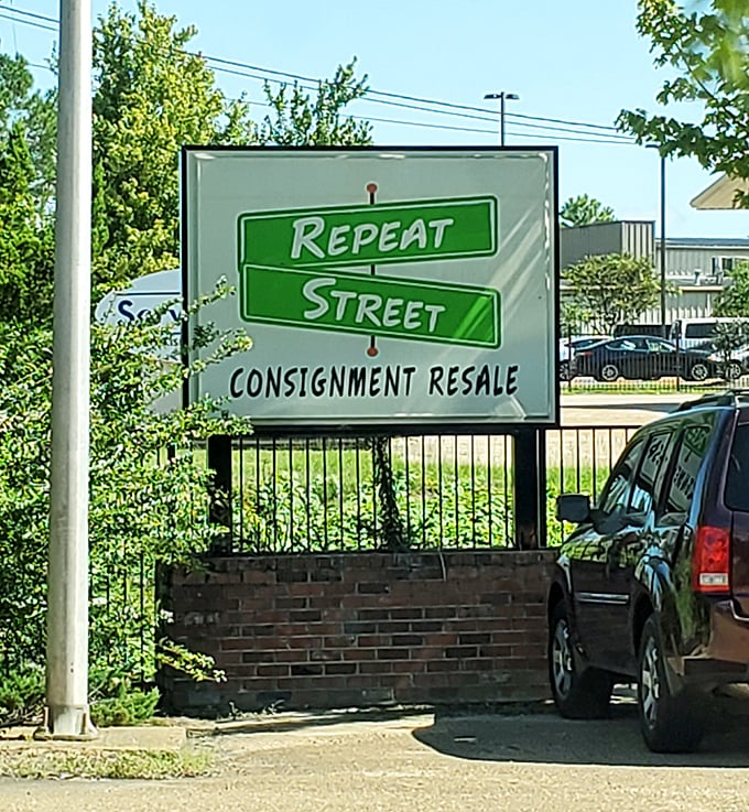 The sign says it all – Repeat Street, where shopping becomes a delightful loop of discovery rather than a one-time transaction.