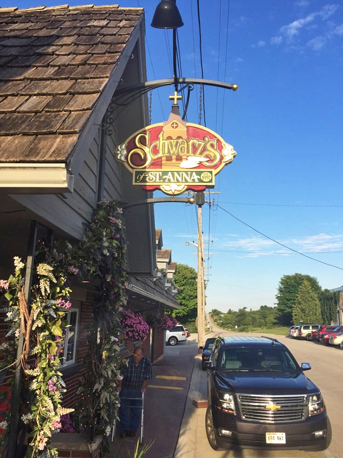 The sign doesn't just mark a location—it's a beacon for beef lovers. "Schwarz's of St. Anna" might as well read "Prime Rib Promised Land."