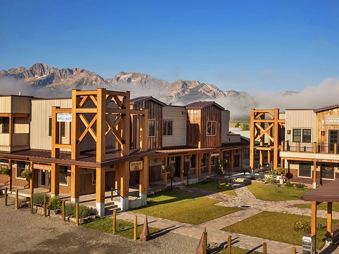 Western charm meets mountain modern in Stanley's town square, where every building seems to say, "Come in, the stories are free."