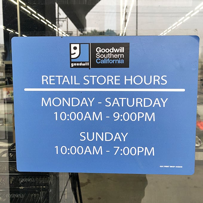 The store hours sign might be the most straightforward thing in this wonderland of retail unpredictability—a rare constant in a sea of variables.