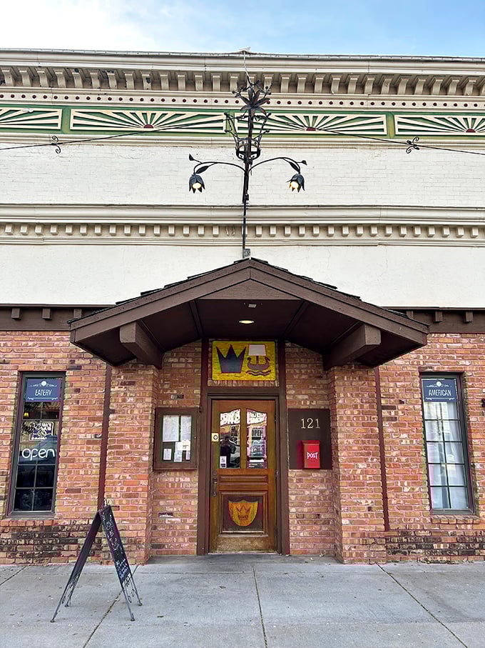 The Swedish Crown Restaurant's entrance promises authentic flavors behind that crown-emblazoned door. Meatballs, anyone?