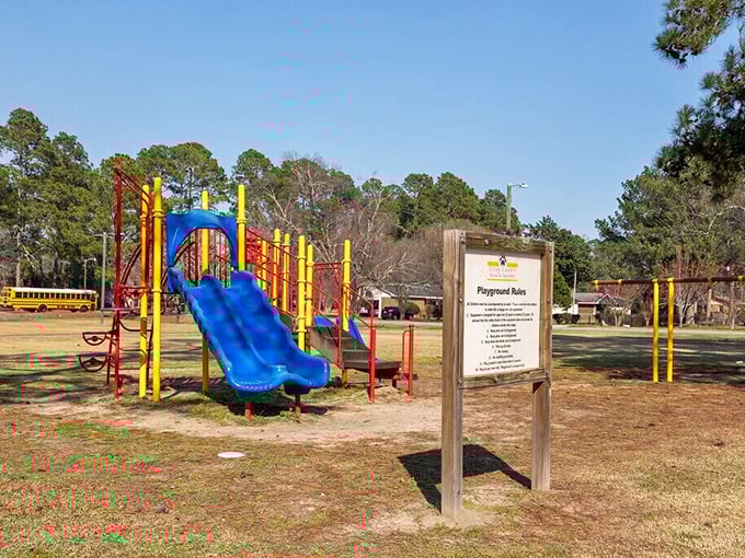 Turner Park's playground stands ready for the universal language of childhood joy—running, sliding, and the sweet freedom of outdoor play.