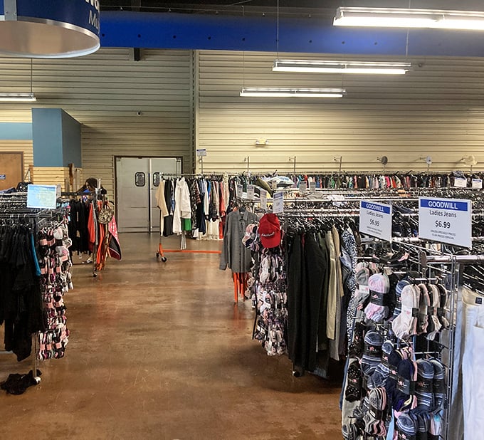 Wide aisles accommodate serious shoppers pushing carts loaded with discoveries that seemed impossible to resist, understandably so.