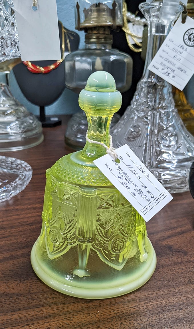 Vaseline glass captures light like a summer memory – its distinctive glow a testament to craftsmanship we rarely see today.
