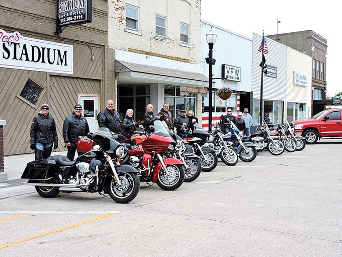 Motorcycle enthusiasts find Jefferson's main street the perfect gathering spot, where chrome gleams against historic storefronts and stories are exchanged.