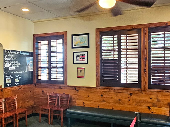 Wooden wainscoting and plantation shutters create that "been here forever" vibe that all the best seafood joints seem to master effortlessly.