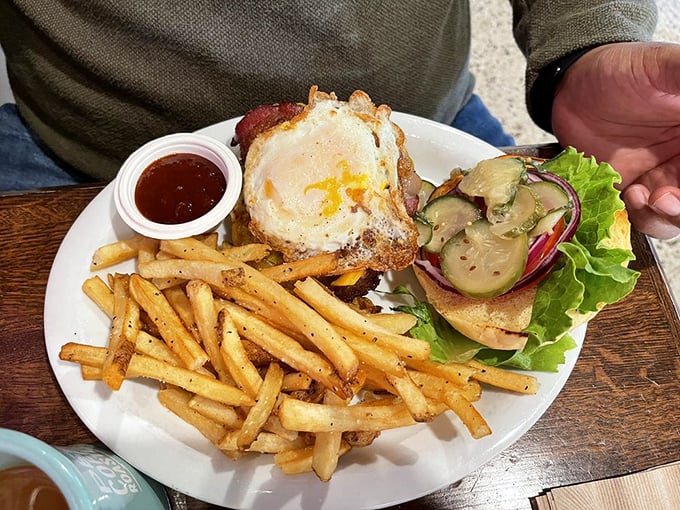 The Whole Farm Burger doesn't mess around—it brings the entire barnyard party to your taste buds.