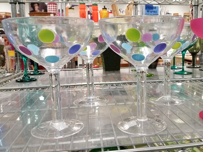 These festive martini glasses aren't just drinkware – they're party starters waiting to host your next gathering with their playful polka dots.
