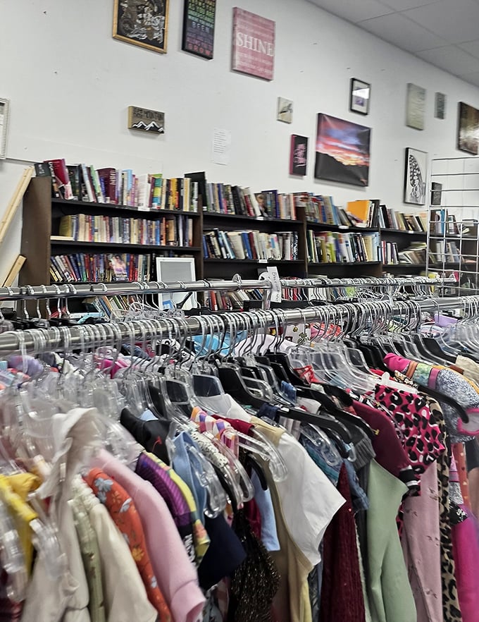 The women's section sprawls endlessly, proving that one person's closet cleanout becomes another's fashion goldmine expedition.
