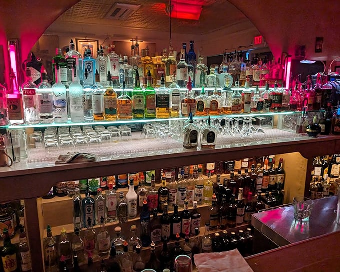 The bar doesn't need gimmicks when it stocks this impressive arsenal of spirits—each bottle promising a different path to the same happy destination.