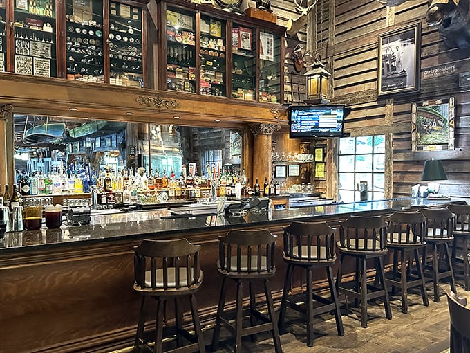 The bar doesn't just serve drinks – it serves nostalgia, with enough fishing lures behind the counter to catch anything swimming in your glass.