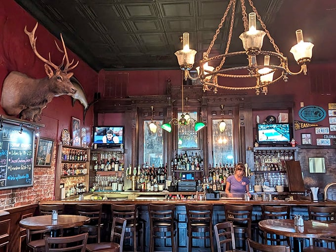 That mounted deer watching over patrons seems to say, "Yes, the seafood is excellent, but don't sleep on our land options."