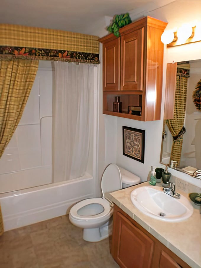 Bathrooms that blend functionality with comfort—proving that practical spaces don't have to sacrifice style in retirement living.