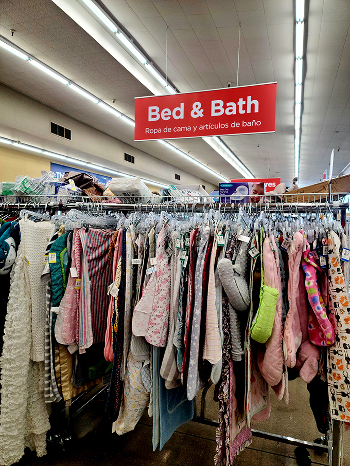 The bed and bath section offers linens and comforts in every pattern imaginable—from grandma-chic to surprisingly modern.