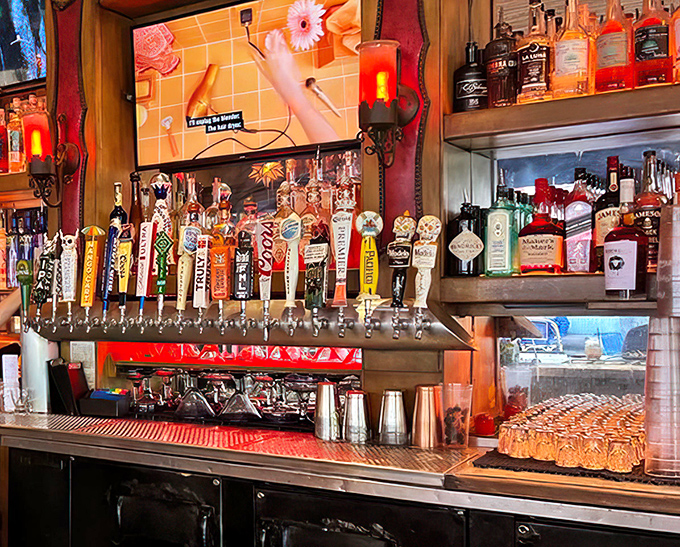 The tap handles stand at attention like soldiers guarding liquid treasures, each one promising a different path to relaxation.