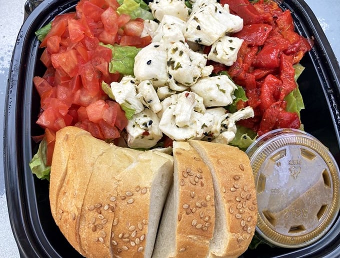 A Mediterranean vacation on a plate—fresh mozzarella, tomatoes, and basil create a colorful respite for those seeking something lighter than a cheesesteak.