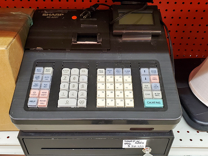 This vintage Sharp cash register probably rang up purchases when gas was under a dollar—now it could be the quirky accent piece your home office needs.