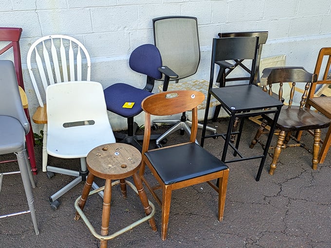 Chair convention! From office swivels to vintage stools, this mismatched family of seating options proves that everyone deserves a place at the table.