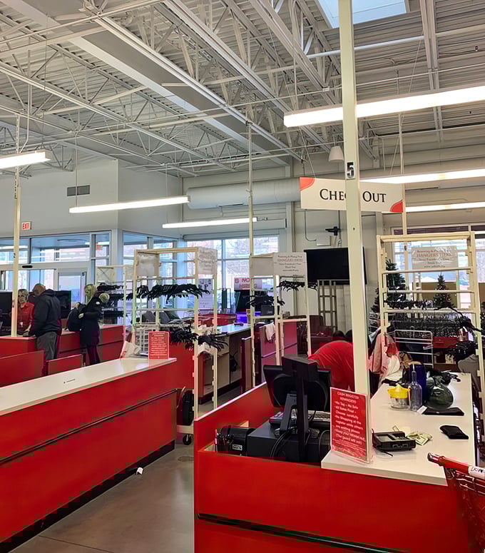 Checkout lane reality check—where thrifting dreams meet final decisions. The moment of truth for cart-fillers and bargain hunters alike.