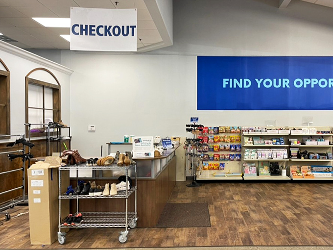 The checkout area, where dreams become reality and wallets remain surprisingly full—the finish line of a successful treasure hunt.