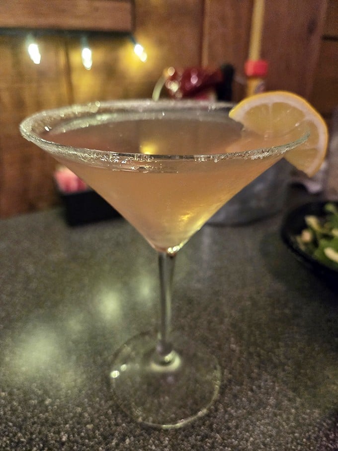 This martini isn't just a drink—it's liquid relaxation with a sugar rim, the perfect companion while deciding between ribeye and filet.