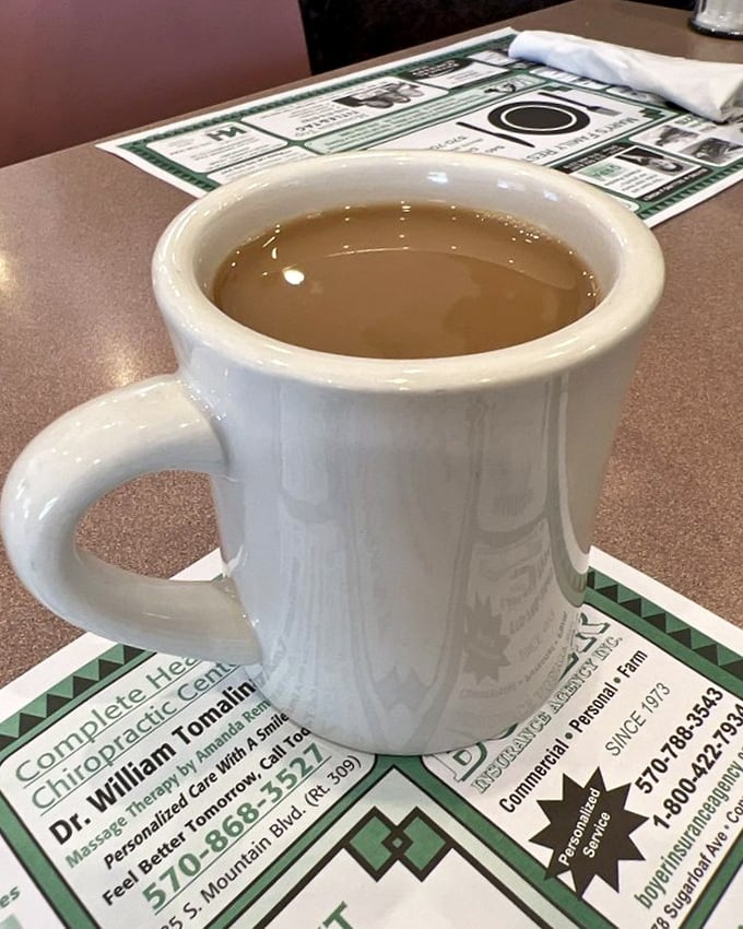 The coffee at Mary's doesn't need fancy names or elaborate preparation—it just needs to be hot, strong, and endlessly refilled.