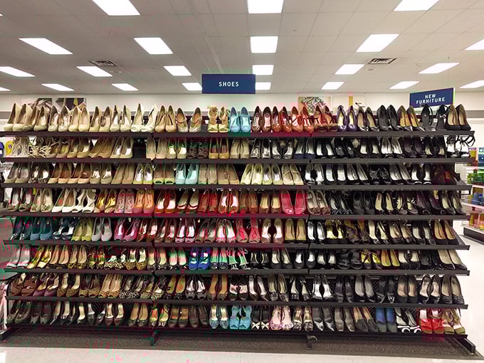 The women's shoe wall—a Cinderella story waiting to happen with hundreds of potential glass slippers at fairy tale prices.