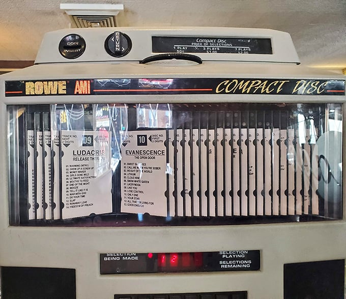 The tabletop jukebox—a relic of simpler times when three songs for a quarter was the best entertainment value in town. Evanescence meets eggs over easy.