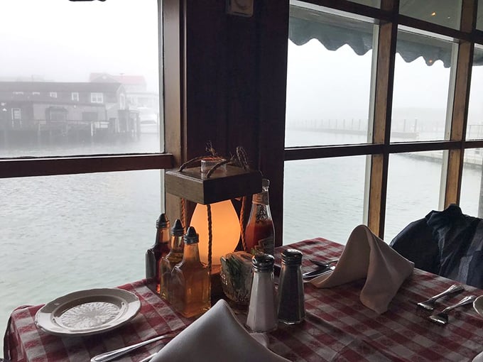 A table with a view that rivals the food for attention. When fog rolls across the harbor, you'll swear you're dining inside a maritime painting.