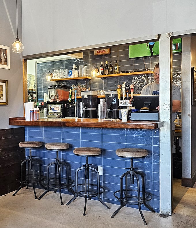The blue-tiled bar – where barbecue pilgrims rest their elbows and contemplate ordering just one more rack of ribs.