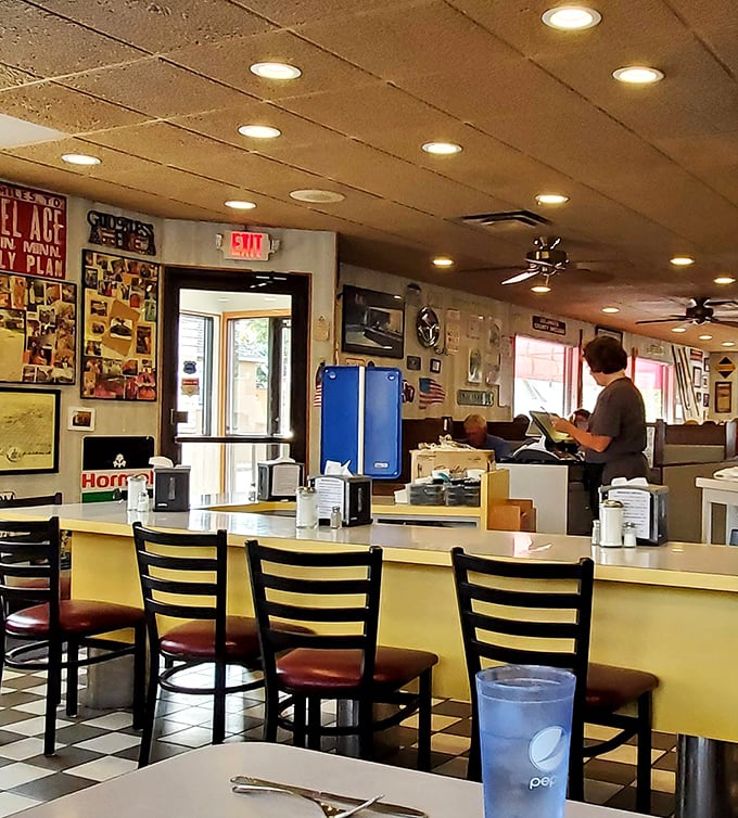 Counter seating offers front-row views of the kitchen action and the kind of casual dining experience diners were built for.