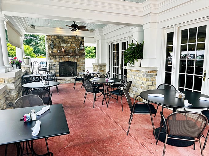 The covered patio offers al fresco dining with all the charm of Kentucky hospitality and none of the mosquitoes—a true Southern miracle.