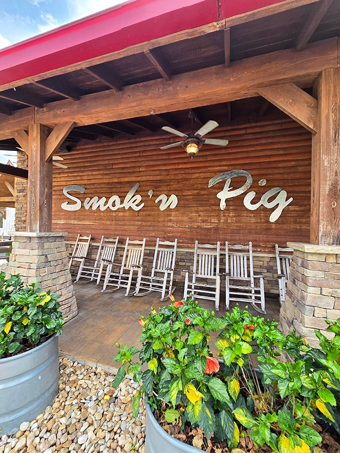 The front porch rocking chairs aren't just seating – they're time machines to a slower, more flavorful era of Southern hospitality.